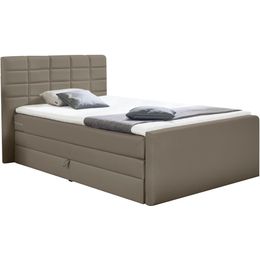 Boxspringbett Inosign, B:140cm L:210cm, grau, Kunstleder, Kunststoff, Massivholz, Komplettbetten, "Lethbridge", inkl. Bettkasten und Topper, zwei