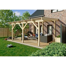 Terrassendach Konifera, B:510cm T:500cm, beige, Fichtenholz, Leimholz, Polycarbonat (PC), Terrassen&uuml;berdachungen, "Fulu", Bausatz aus naturbel.