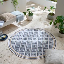 Teppich FLAIR RUGS, H:4mm &Oslash;:160cm, blau, Kunstfaser, Wohnzimmer, Teppiche, "ZiaTrellis", Zia Trellis Indoor Outdoor-Teppich