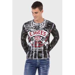Cipo & Baxx CIPO & BAXX Damen T-Shirt "Sweatshirts", schwarz, Gr. L, unifarben, 95% Baumwolle, 5% Elasthan, Shirts, mit Allover-Muster und Frontprint