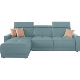 Ecksofa DOMO collection, B:262cm H:84cm T:167cm, blau, Kunstleder SOFTLUX;Struktur fein (100% Polyester);Zierkissen: Microfaser PRIMABELLE (100%
