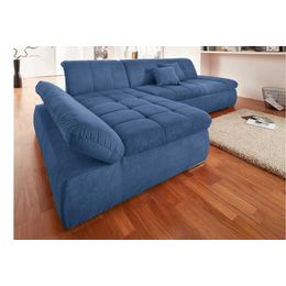 Ecksofa DOMO collection, B:300cm H:80cm T:172cm, blau, Chenille (85% Polyester, 15% Acryl);Luxus-Microfaser (100% Polyester);Struktur ( 100%
