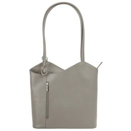 CLUTY Damen Cityrucksack, grau, Leder, Rindsleder, beschichtet, leicht glänzend, Rucksäcke, echt Leder, Made in Italy