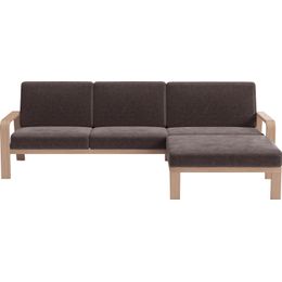 Sit & More Ecksofa SIT & MORE, B:264cm H:91cm T:178cm, braun, 100% Polyester, Wohnzimmer, Sofas, "Kolding L-Form", Armlehnen aus Buchenholz in natur,