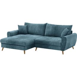 Ecksofa MR. COUCH, B:246cm H:71cm T:170cm, blau, Dolce (100% Polyester), Wohnzimmer, Sofas, "Blackburn II L-Form", Wahlweise mit Kaltschaumpolsterung