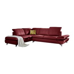 Ecksofa W.Schillig, B:296cm H:84cm T:242cm, rot, Longlife Xtra-Leder Z73: Naturwalkleder der Luxusklasse aus den erlesensten Rohhäuten. Hautstärke 1,