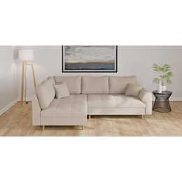 Ecksofa Home Affaire, B:231cm H:81cm T:161cm, beige, 92% Polyester, 8% Nylon, Wohnzimmer, Sofas, "CHARRE L-Form mit Ottomane, Maße B/T/H: 231/161/81