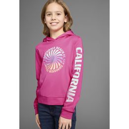 Kidsworld M&auml;dchen Kapuzenshirt "Langarmshirt mit &Auml;rmelprint", pink, Gr. 140, bedruckt, Interlock, Obermaterial: 100% Baumwolle, Shirts, Langarm,