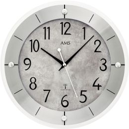 AMS Funkwanduhr, Ø 31cm, silber, Wanduhren, Quarzuhr, Wanduhr, Made in Germany, Wohnzimmer, Küche, Arbeitszimmer