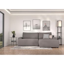 Ecksofa Trendmanufaktur, B:250cm H:82cm T:167cm, grau, 100% Polyester, Wohnzimmer, Sofas, "Fordon, Schlafsofa mit Bettkasten, Couch in L-Form, Breite