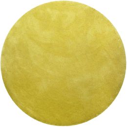 Teppich HOMIE LIVING, H:25mm &Oslash;:200cm, gelb, Polyester, Wohnzimmer, Teppiche, "Pisa", Hochflor, Microfaser, uni, weich, Shaggy, Wohnzimmer,