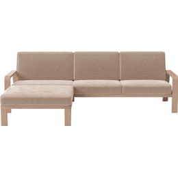Sit & More Ecksofa SIT & MORE, B:264cm H:91cm T:178cm, beige, 100% Polyester, Wohnzimmer, Sofas, "Kolding L-Form", Armlehnen aus Buchenholz in natur,