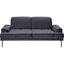 2-Sitzer Musterring, B:198cm H:79cm T:130cm, blau, 100% Polyester, Sofas, "MR 4580", inkl. Kopf- und Sitztiefenverstellung, Fuß schwarz, B198 x T103