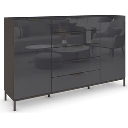 Schubkastenkommode Rauch, B:160cm H:110cm T:42cm, grau, Holzwerkstoff, Sideboards, "Kommode T&uuml;rkommode Sideboard Kombikommode FLIPP mit Glasfront",