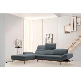 Ecksofa, B:293cm H:117cm T:212cm, blau, CREATION BY ROLF BENZ, Flachgewebe DONNA (76% Polyester 24% Polyacryl);Leder OSKAR - echtes Leder,