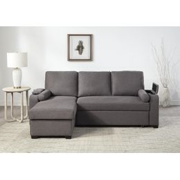 Ecksofa, B:216cm H:88cm T:139cm, grau, ATLANTIC HOME COLLECTION, Wohnzimmer, Sofas, "Gorje L-Form", mit Schlaffunktion, Stauraum, Becherhalter,