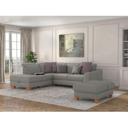 Sit & More Ecksofa SIT & MORE, B:263cm H:86cm T:219cm, silber, Wohnzimmer, Sofas, "Dundee L-Form", mit Federkern und Massivholzfüßen, wahlweise mit