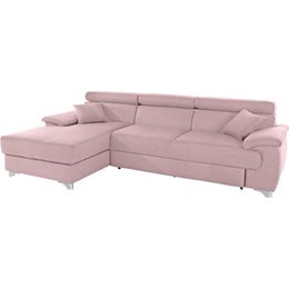Ecksofa DOMO collection, B:271cm H:78cm T:167cm, rosa, Zierkissen: Entsprechend jeweiligem Bezug.;Struktur (100% Polyester);Struktur fein (100%