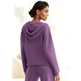 Damen Hoodie, French Connection, Gr. 32, lila, Obermaterial: 55% Viskose, 40% Polyester, 5% Elasthan, unifarben, Basic, Sweatshirts, mit V-Ausschnitt