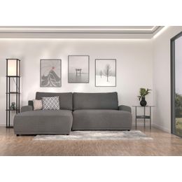 Ecksofa Trendmanufaktur, B:250cm H:82cm T:167cm, grau, 100% Polyester, Wohnzimmer, Sofas, "Fordon, Schlafsofa mit Bettkasten, Couch in L-Form, Breite