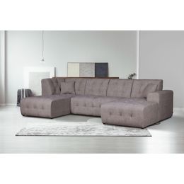 Wohnlandschaft Home Affaire, B:297cm H:85cm T:163cm, grau, 100% Polyester, Sofas, "Nosia U-Form", incl. 2 Zierkissen, mit feiner Steppung
