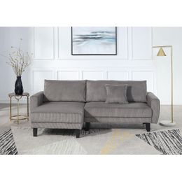 Ecksofa, B:234cm H:85cm T:132cm, grau, ATLANTIC HOME COLLECTION, 100% PES, Wohnzimmer, Sofas, "Leonid L-Form", mit Schlaffunktion und Bettkasten