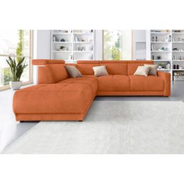 Ecksofa DOMO collection, B:266cm H:84cm T:99cm, orange, Kunstleder SOFTLUX;Struktur fein (100% Polyester);Zierkissen: Microfaser PRIMABELLE (100%