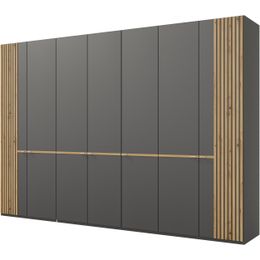 Musterring Drehtürenschrank "Isabelle", Graphit-Dekor, B/H/T: 344,2cm x 216cm x 58cm, Türen: 7 Stk. Lamellen in Bianco Eiche-Nachbildung, grau,