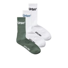 Jack & Jones Freizeitsocken JACK & JONES "JACURBN TENNIS SOCKS 3 PACK SN", Herren, agave grün pack:schwarz, oceanview, Baumwollmischung, bedruckt, elastisch, Socken, mit Schriftzug