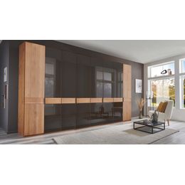 Dreht&uuml;renschrank Wiemann, B:393,1cm H:216cm T:58cm, braun, Floatglas, Hartfaserplatte, Holzwerkstoff, Massivholz, Schr&auml;nke, "Cardiff, Massivholzt&uuml;ren