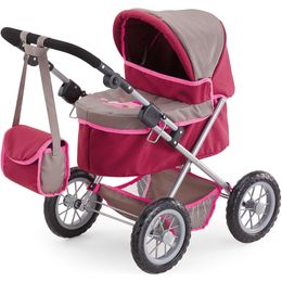BAYER Jungen Puppenwagen "Trendy, rot/braun", rot, Kunststoff, Metall, Stoff, B:39cm H:68cm T:68cm, Puppenwagen, mit Wickeltasche