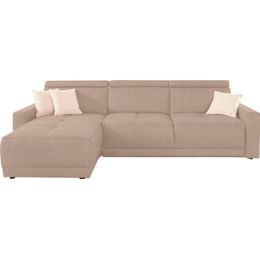 Ecksofa DOMO collection, B:262cm H:84cm T:167cm, beige, Kunstleder SOFTLUX;Struktur fein (100% Polyester);Zierkissen: Microfaser PRIMABELLE (100%