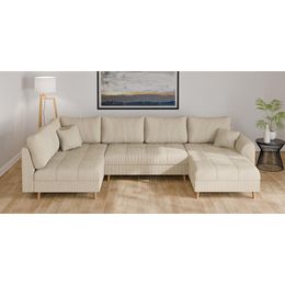 Wohnlandschaft Home Affaire, B:310cm H:81cm T:161cm, beige, 100% Polyester, Sofas, "CHARRE U-Form mit Ottomane, Maße B/T/H: 310/161/81 cm", feine