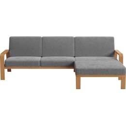 Sit & More Ecksofa SIT & MORE, B:264cm H:91cm T:178cm, grau, 100% Polyester, Wohnzimmer, Sofas, "Kolding L-Form", Armlehnen aus eichefarbigem Buchenholz,