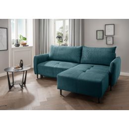 Ecksofa Inosign, B:238cm T:174cm, blau, 100% Polyester, Wohnzimmer, Sofas, "Mara, L-Form, aktueller Cord Bezug und tolle Farben, schmale Armlehnen",