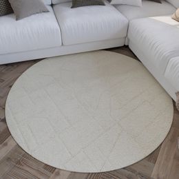 Teppich Wecon Home, H:15mm Ø:180cm, beige, Polyester, Wohnzimmer, Teppiche, "Hamptons TWENTYEIGHT", Kurzflor, Wohnzimmer, Schlafzimmer, elegant,