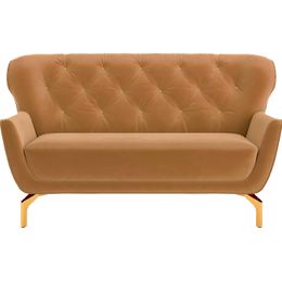 Sit & More 2-Sitzer SIT & MORE, B:153cm H:89cm T:88cm, gold, 100% Polyester, Sofas, "Orient 3", inkl. 2 Zierkissen mit Strass-Stein, goldfarbene Metallf&uuml;&szlig;e