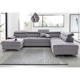 Wohnlandschaft DOMO collection, B:337cm H:78cm T:230cm, grau, Luxus-Microfaser (92% Polyester, 8% Nylon);Zierkissen: Entsprechend jeweiligem