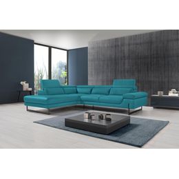 Ecksofa Egoitaliano, B:284cm H:95cm T:108cm, blau, Luxus-Microfaser (100% Polyester) Leder »BULL« (echtes Rindsleder). Geschliffenes, pigmentiertes