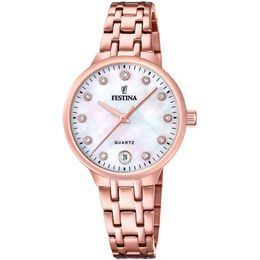 Festina Damen Quarzuhr "Mademoiselle"roségoldfarben,perlmuttfarben, Armbanduhren, Armbanduhr, Damenuhr, Edelstahlarmband, analog, Tag, Zirkonia