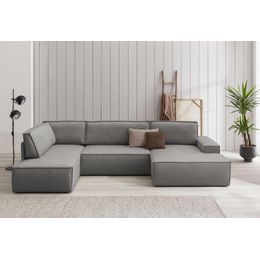 Wohnlandschaft Home Affaire, B:329cm H:85cm T:195cm, grau, 100% Polyester, Sofas, "SHERWOOD 329 cm, U-Form, Schlafsofa", Schlaffunktion m. Bettkasten