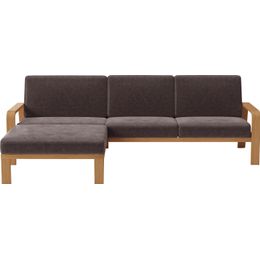 Sit & More Ecksofa SIT & MORE, B:264cm H:91cm T:178cm, braun, 100% Polyester, Wohnzimmer, Sofas, "Kolding L-Form", Armlehnen aus eichefarbigem Buchenholz,