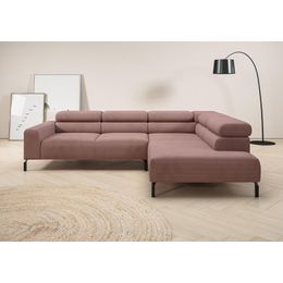 Ecksofa Places of Style, B:276cm H:71cm T:219cm, rosa, 95% Polyester, 5% Nylon, Wohnzimmer, Sofas, "Antonelli, L-Form, inkl. Kopfteilverstellung,