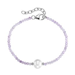 Smart Jewel Damen Armband "mit Stein-Kugeln + Muschelkern-Perle, Silber 925", 19cm, Silber 925 (Sterlingsilber), lila, Silber 925 (Sterlingsilber),