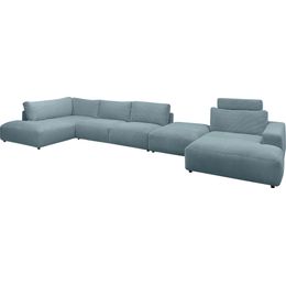 Wohnlandschaft Musterring, B:504cm H:81cm T:204cm, blau, Sofas, "Lucia U-Form", Cord-Bezug, inklusive Kopfstütze, Gesamtbreite 524 cm