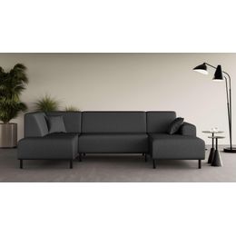 Wohnlandschaft Home Affaire, B:300cm H:81cm T:163cm, grau, 100% Polyester, Sofas, "ARROS U-Form mit Wellenunterfederung, Maße B/T/H: 300/163/81 cm",