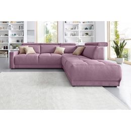 Ecksofa DOMO collection, B:266cm H:84cm T:99cm, lila, Kunstleder SOFTLUX;Struktur fein (100% Polyester);Zierkissen: Microfaser PRIMABELLE (100%