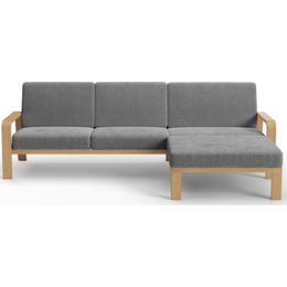Sit & More Ecksofa SIT & MORE, B:264cm H:91cm T:178cm, grau, 100% Polyester, Wohnzimmer, Sofas, "Kolding L-Form", Armlehnen aus Buchenholz in natur,