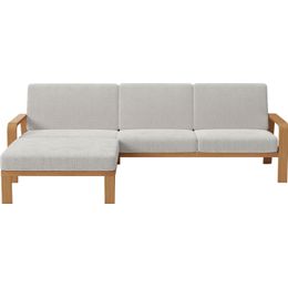 Sit & More Ecksofa SIT & MORE, B:264cm H:91cm T:178cm, beige, 100% Polyester, Wohnzimmer, Sofas, "Kolding L-Form", Armlehnen aus eichefarbigem Buchenholz,