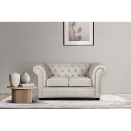 2-Sitzer Home Affaire, B:147cm H:74cm T:89cm, beige, 100% Polyester, Sofas, "CHARENTE, Chesterfield-Sofa, Wellenfederung, Ma&szlig;e: B/T/H: 147/89/74 cm",